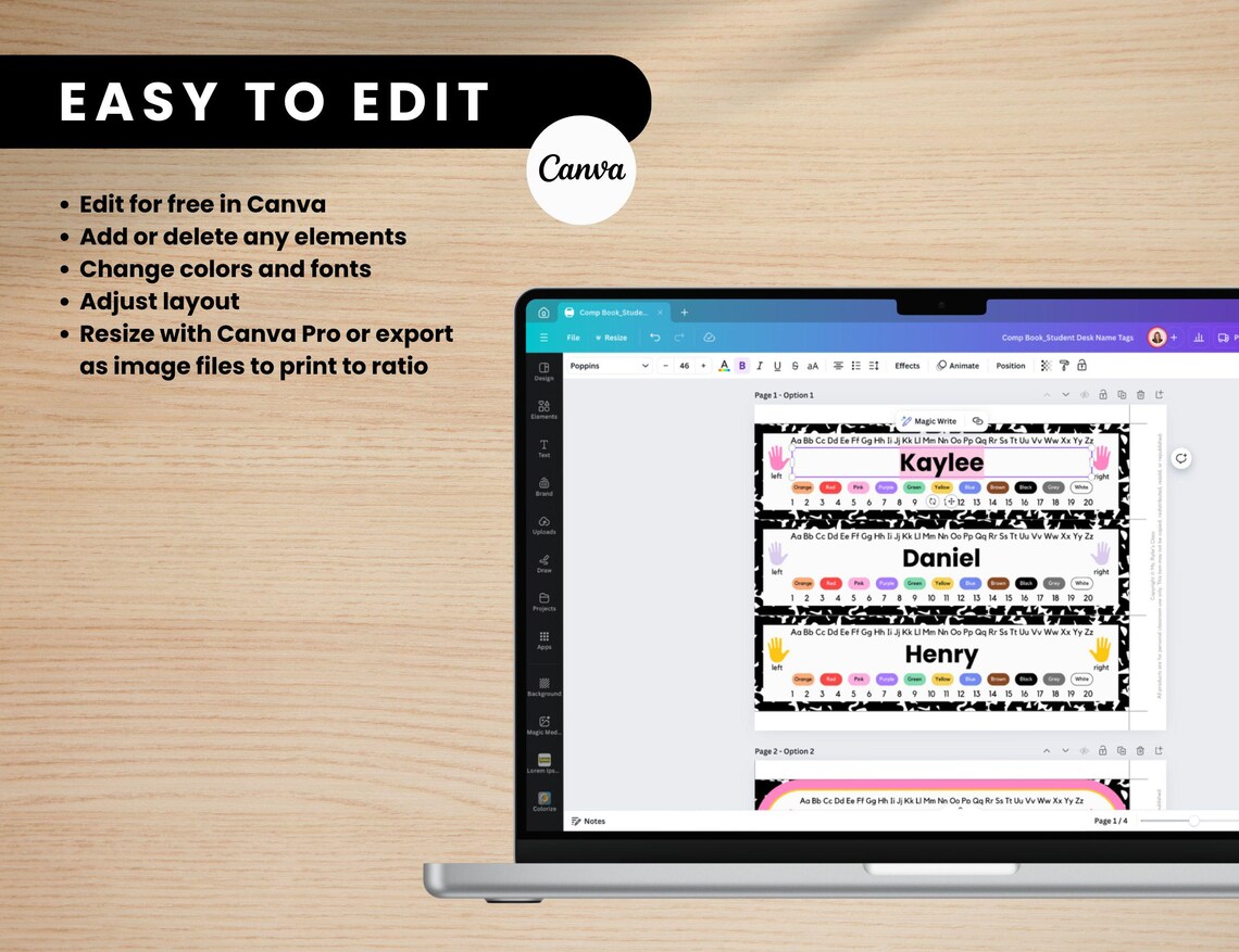 Student Desk Name Tags Composition Book Theme, Editable Classroom ...