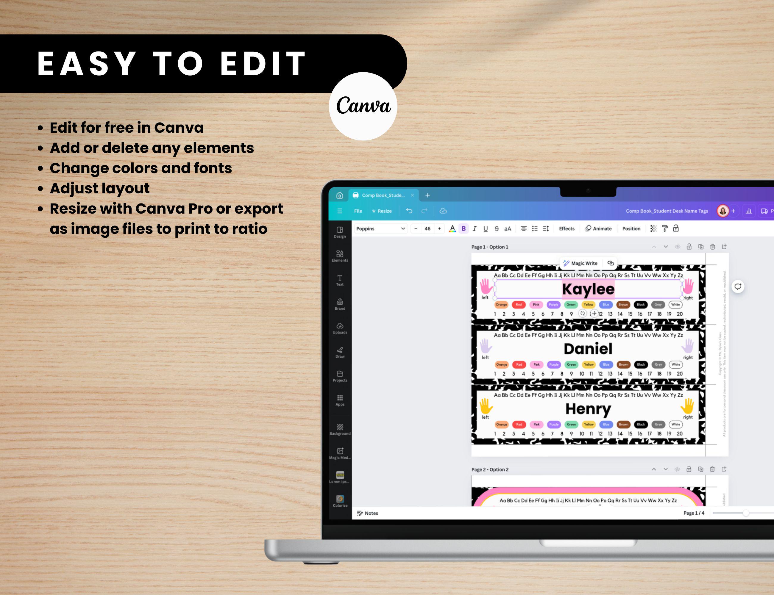 Student Desk Name Tags Composition Book Theme, Editable Classroom ...