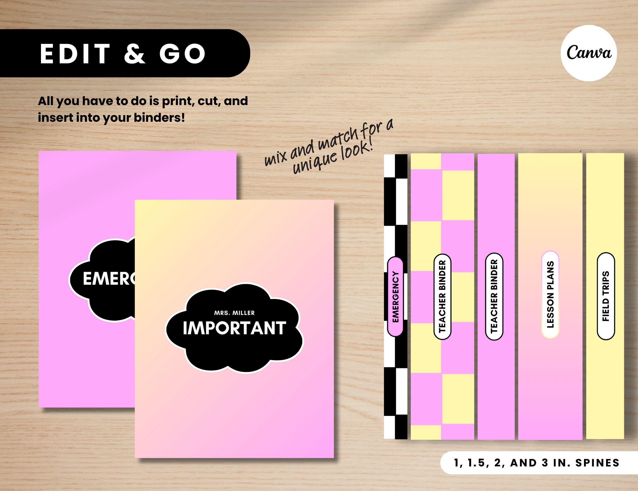 Classroom Binder Covers and Spines, Editable Ombre Pink and Yellow ...