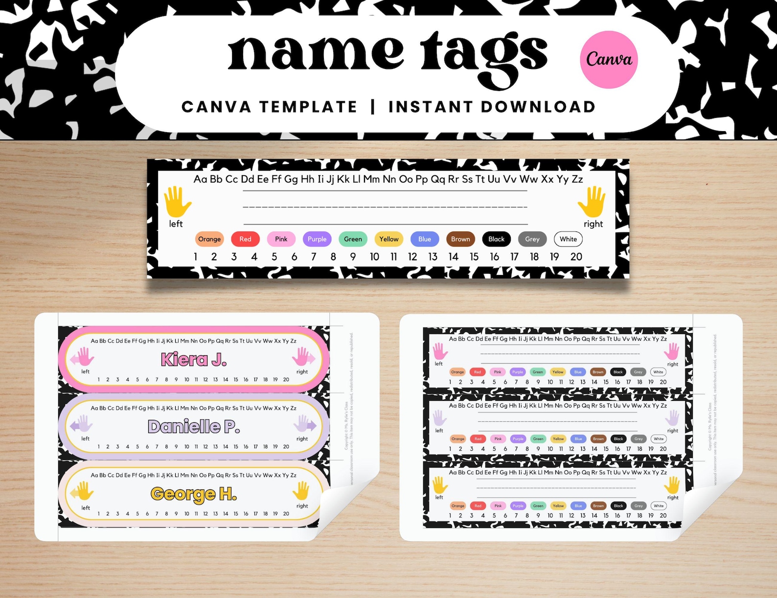 Student Desk Name Tags Composition Book Theme, Editable Classroom ...