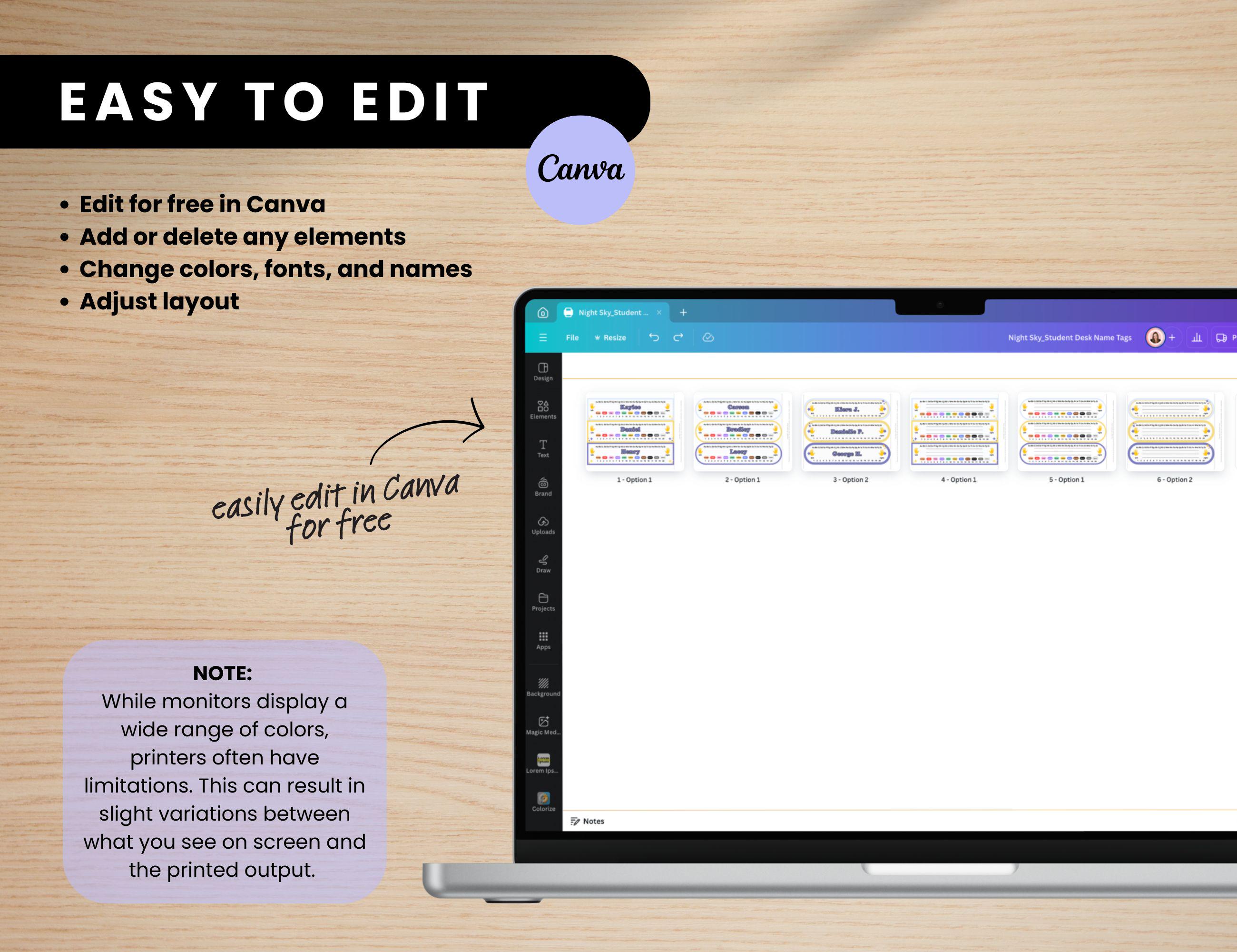 Student Desk Name Tags Stars Night Sky Theme, Editable Classroom ...