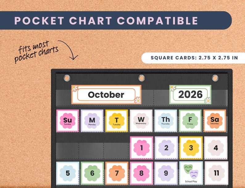 Classroom Calendar Display and Weather Station, Printable Bright Floral ...