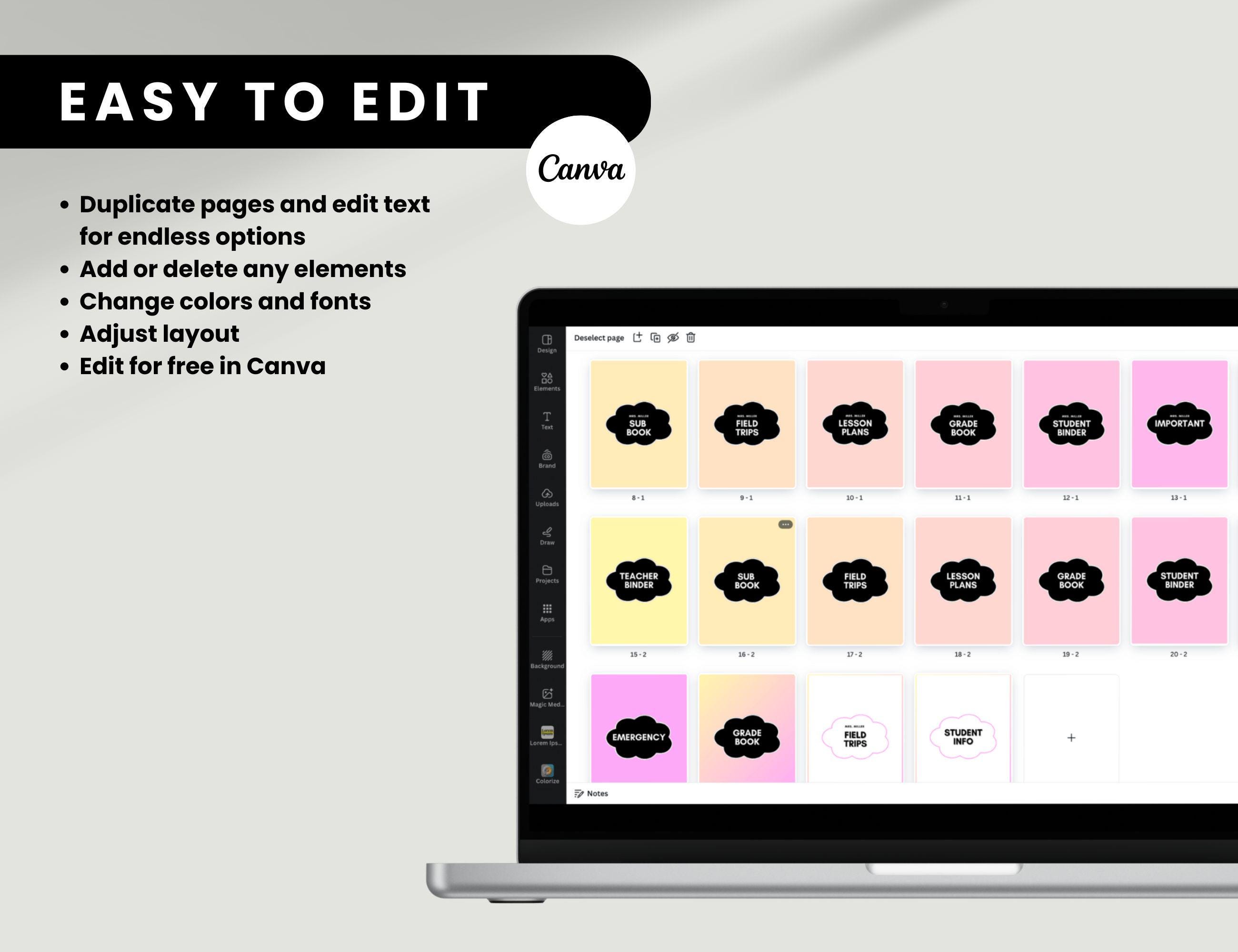 Classroom Binder Covers and Spines, Editable Ombre Pink and Yellow ...