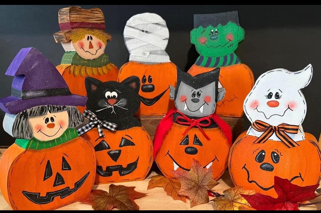 Halloween Ghost Witch Scarecrow Dracula Black Cat Mummy Frankie 7 Pc ...