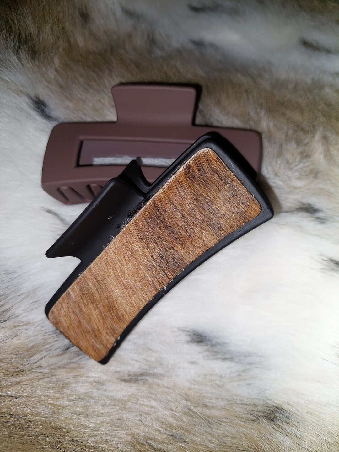 WESTERN Brindle Cowhide Hair on Real Leather Hair Clip / Claw - Etsy