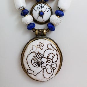 Sacred Chank Shell Buddhist Pendant Necklace W/ Repousse Brass, Faceted ...