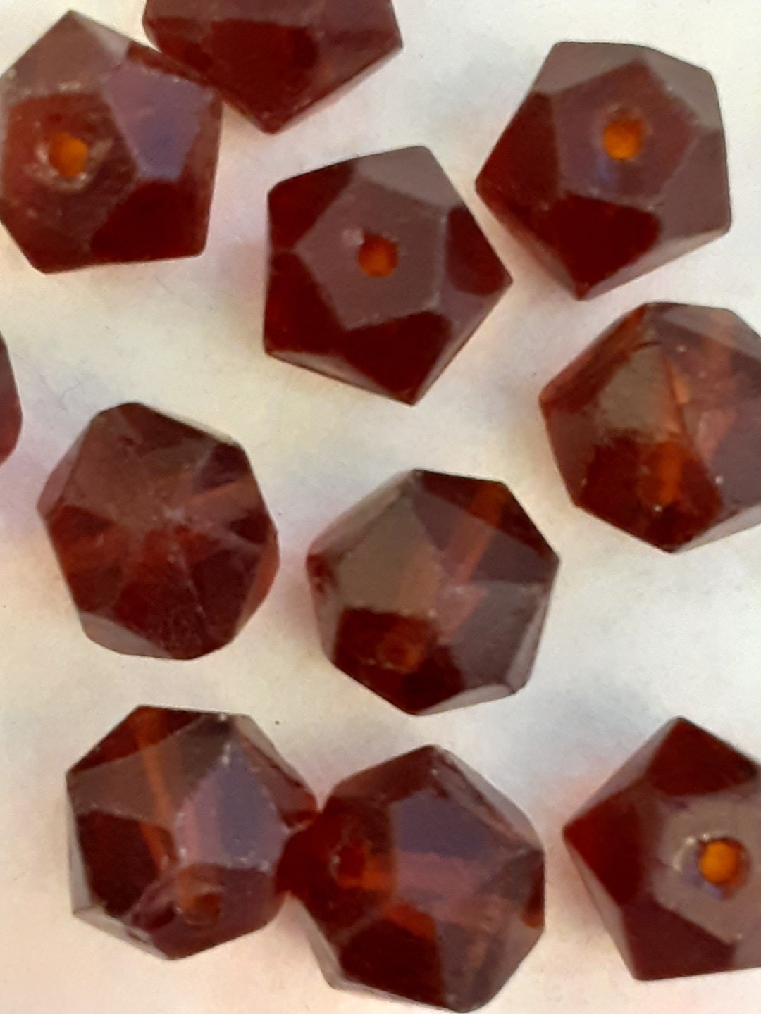 Lots of Antique Dark Amber Color Translucent Glass Hand Faceted Beads ...