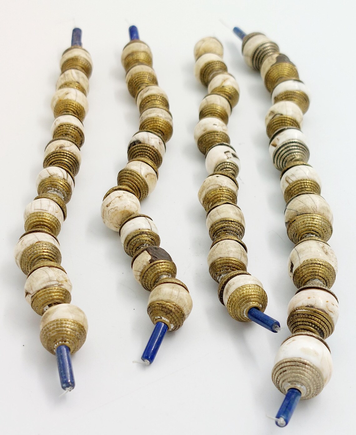 X1 Strand Vintage Rare Tibetan Sacred Chank Shell Round Bead W/ Brass ...