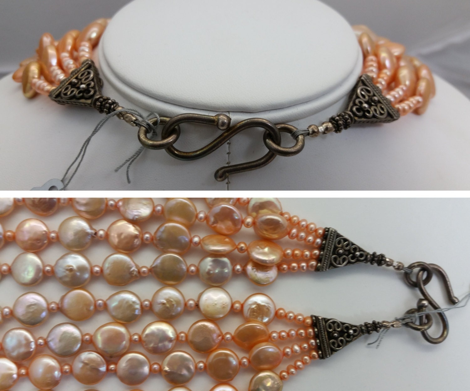 Handmade Freshwater Pearl Bead Necklace w/ Coin Shaped and | Etsy