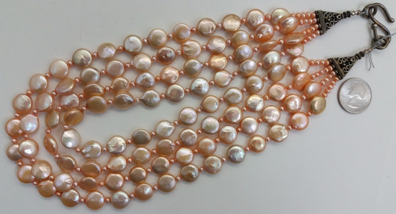 Handmade Freshwater Pearl Bead Necklace W Coin Shaped And Etsy