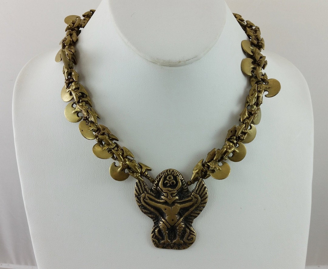Vintage Bronze Buddhist Garuda Bird-god Charm Pendant Necklace W ...