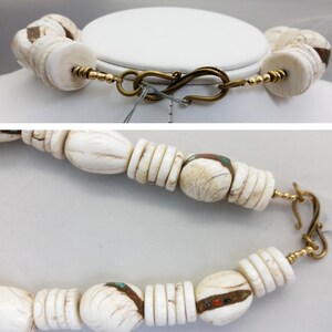 Handmade Tibetan Fossilized Sacred Chank Shell Bead Necklace W/ Gak ...