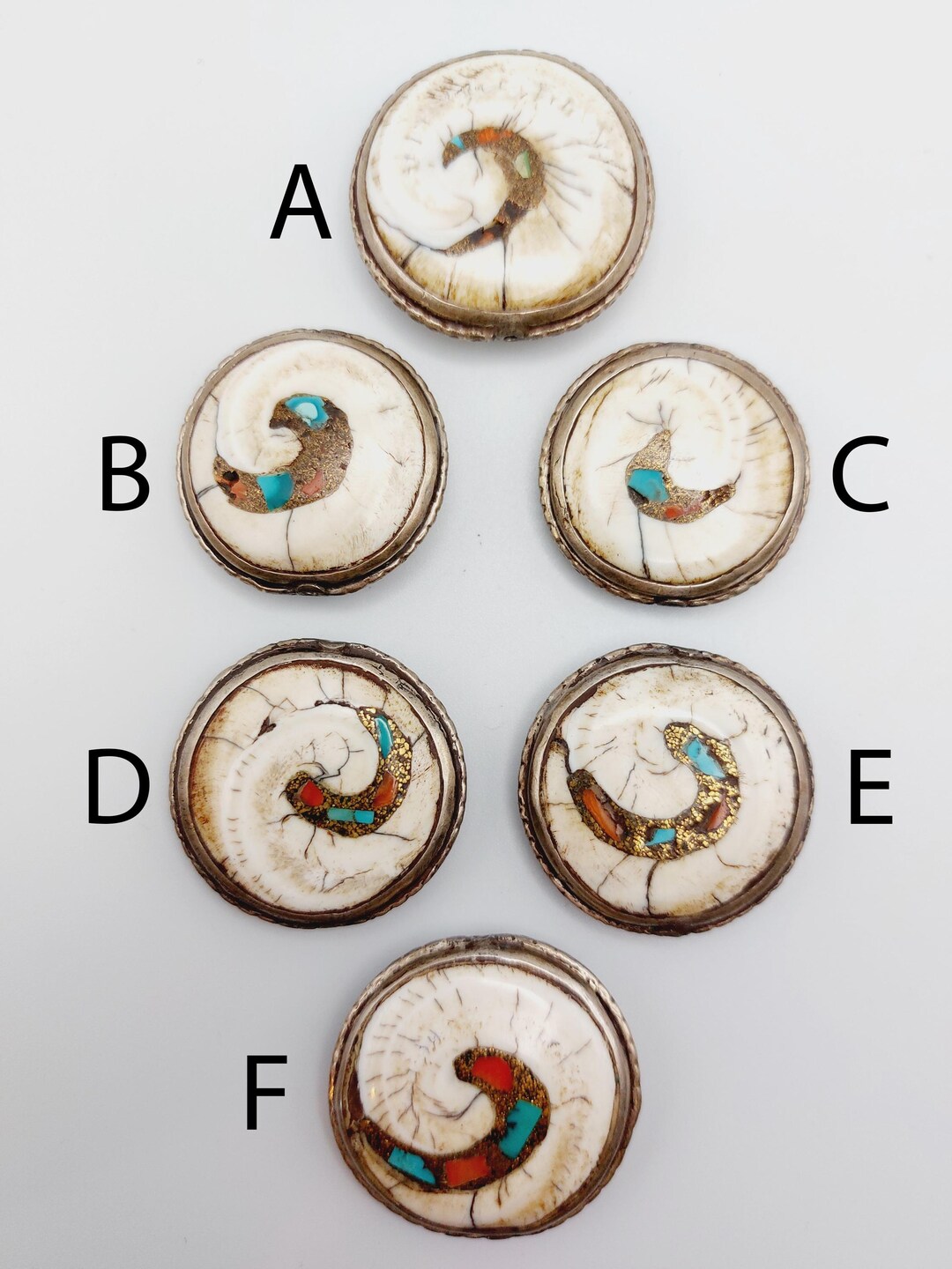 X1 Vintage Rare Large Tibetan Sacred Chank Shell Round/oval Disk Bead W ...