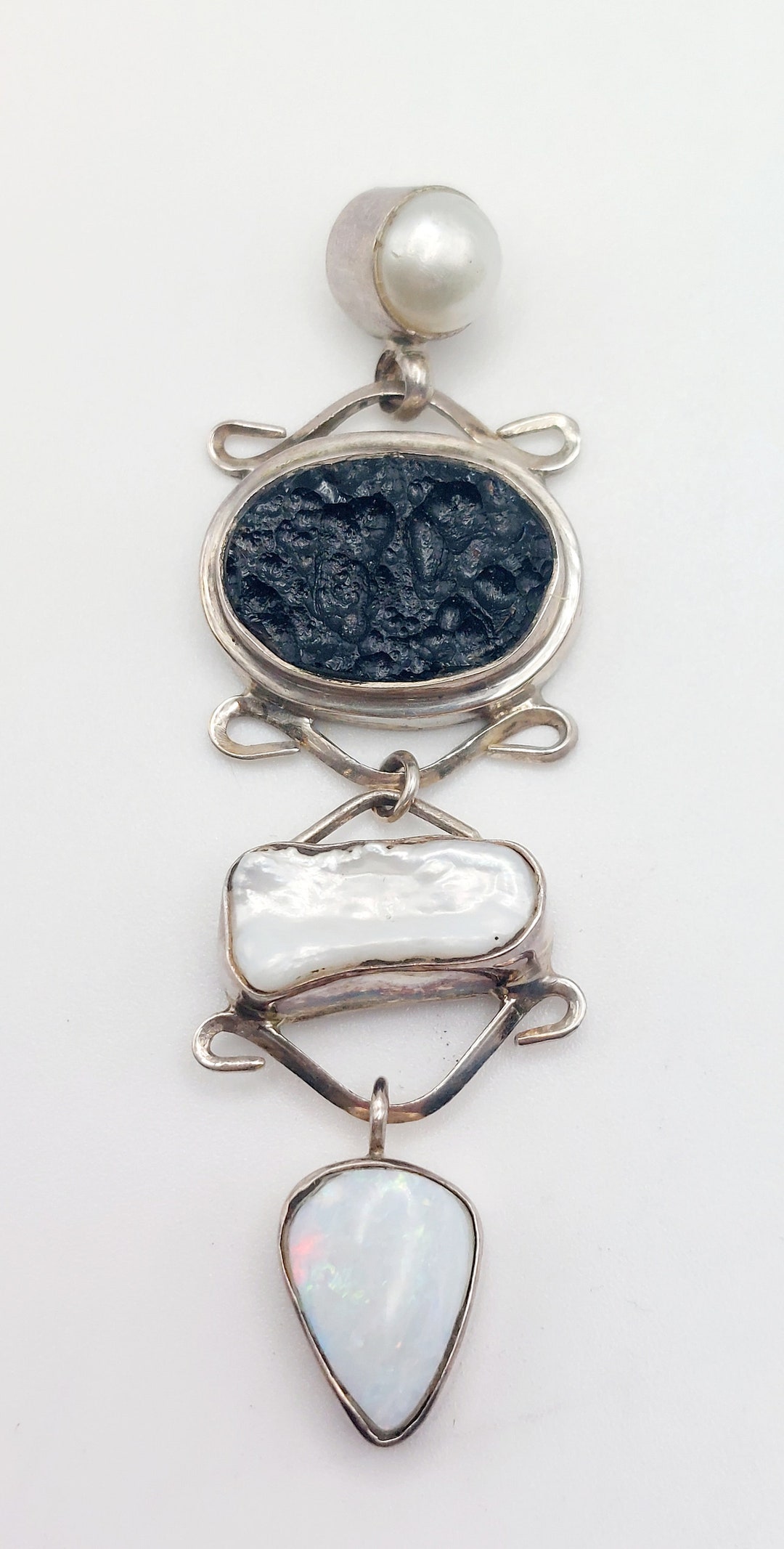 Vintage Meteorite, Pearl, Stick Pearl and Opal Drop Necklace Pendant in ...