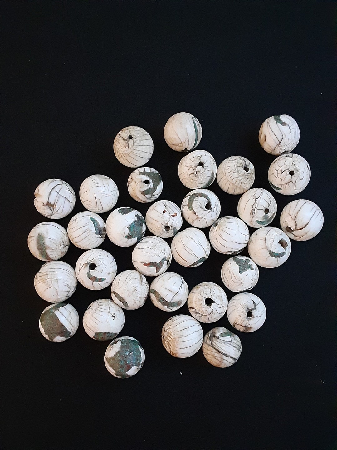 X1 Vintage Rare Tibetan Sacred Chank Shell Round Bead w / Gak Inlay GB1 ...