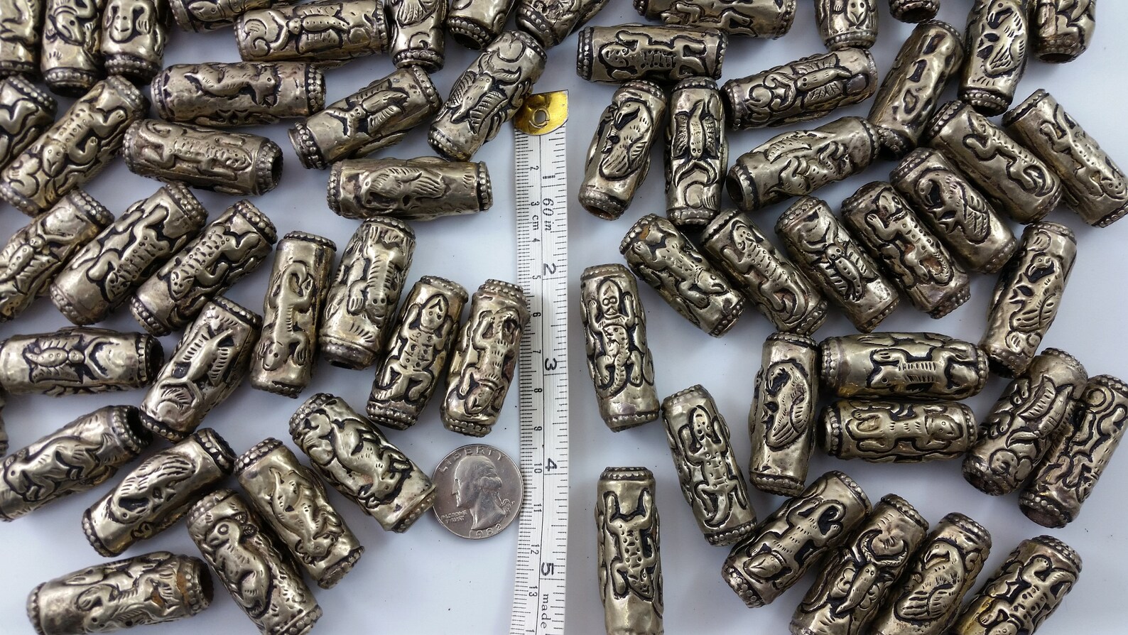 X1 Vintage Large Tibetan Repousse Silver or White Brass Animal Design ...