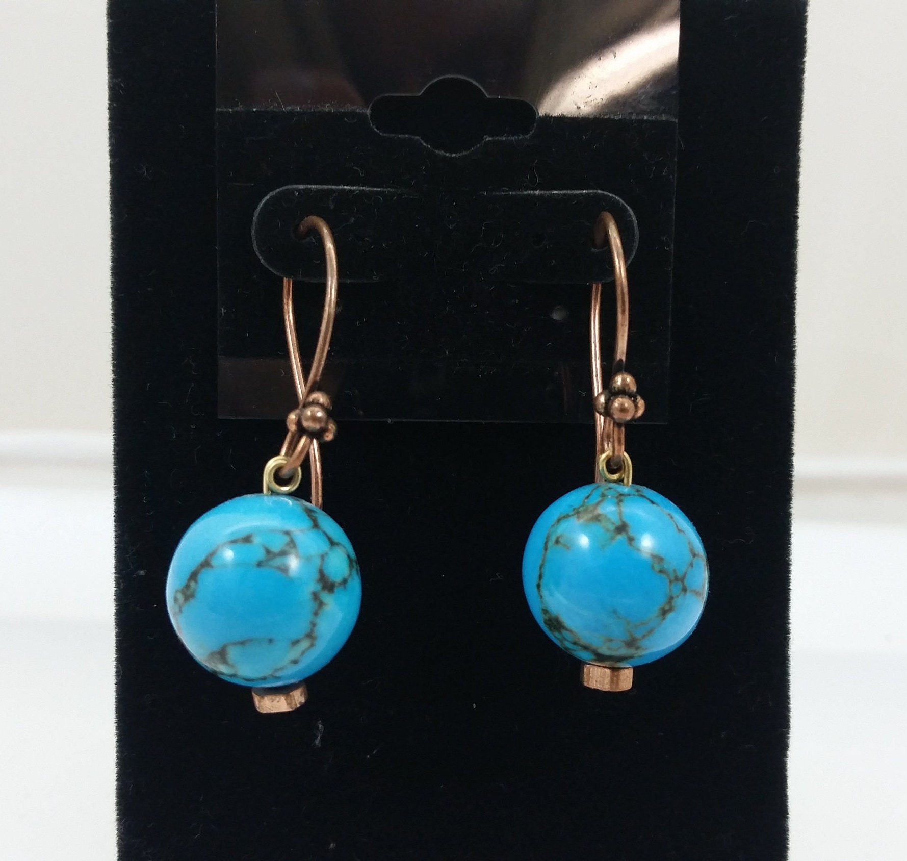 Blue Gem Mine Turquoise Round Globe Bead & Copper Kidney Wire | Etsy