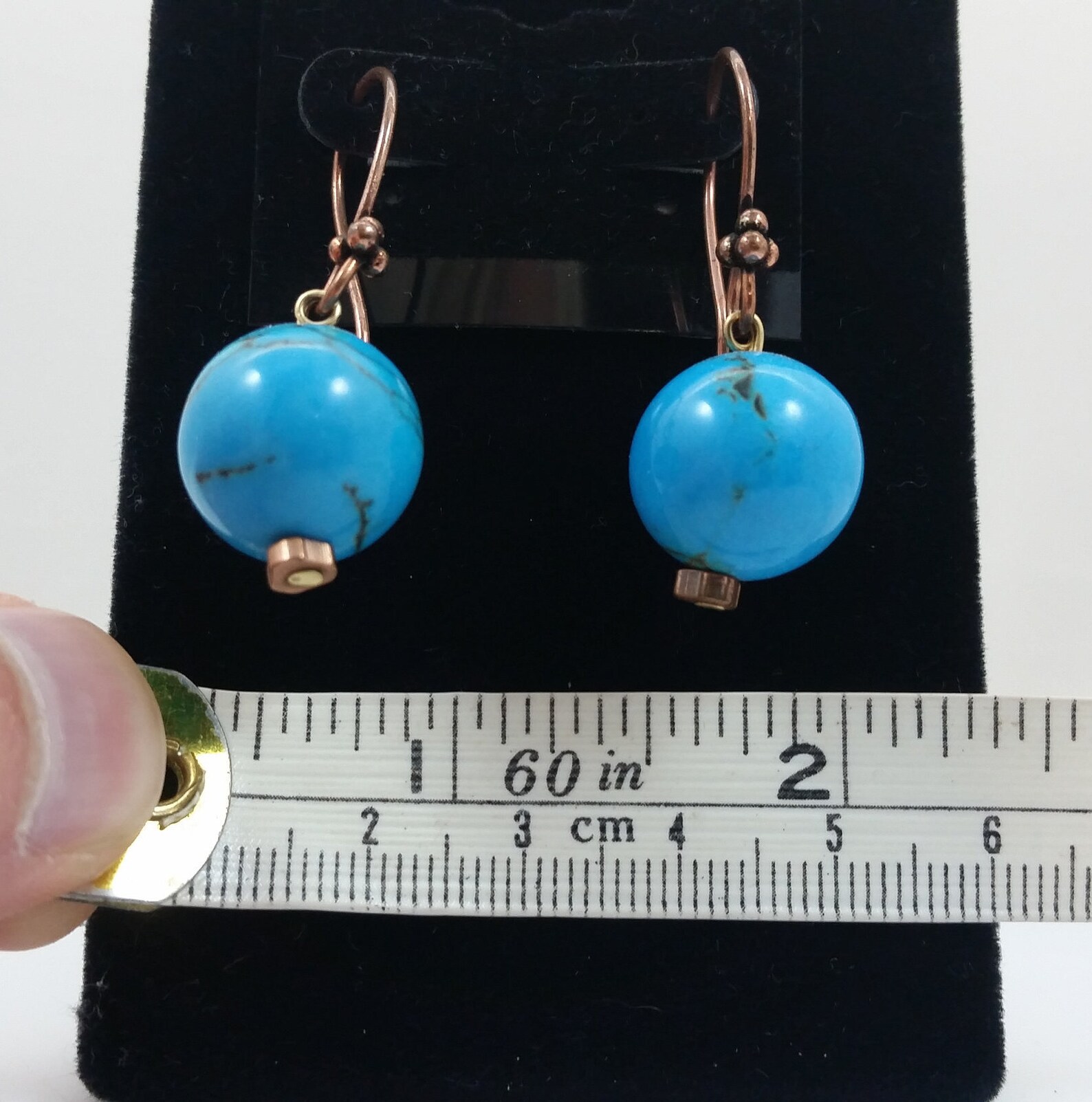 Blue Gem Mine Turquoise Round Globe Bead & Copper Kidney Wire | Etsy