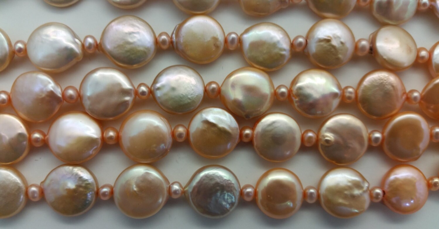 Handmade Freshwater Pearl Bead Necklace w/ Coin Shaped and | Etsy