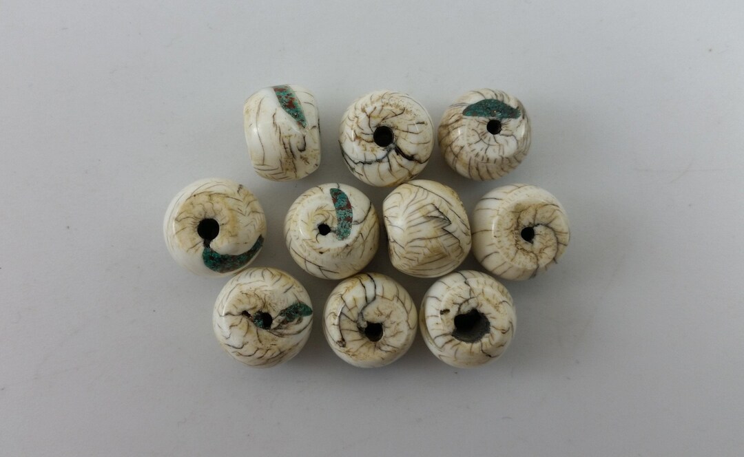 Lot X10 Vintage Rare Tibetan Sacred Chank Shell Small Ball/round Beads ...