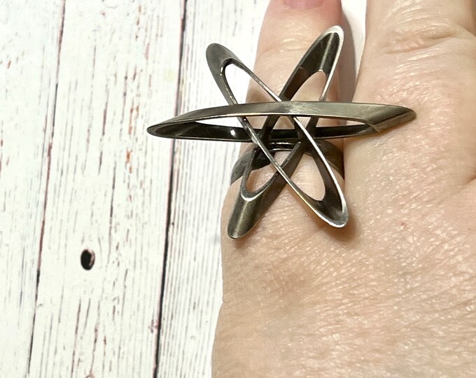 Mod Larg Space Age Atom Ring, 60s Era Statement Ring, Adjustable Atomic ...