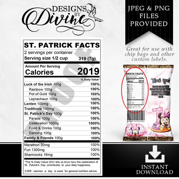 St. Patrick's Day Nutrition Facts Label Custom Label | Etsy
