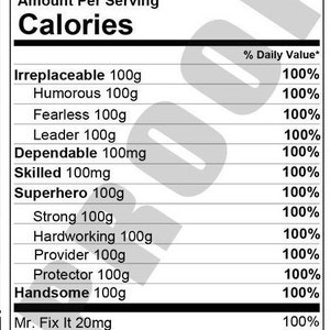 Dad Nutritional Facts Label - Custom Label - Chip Bags - Father's Day ...