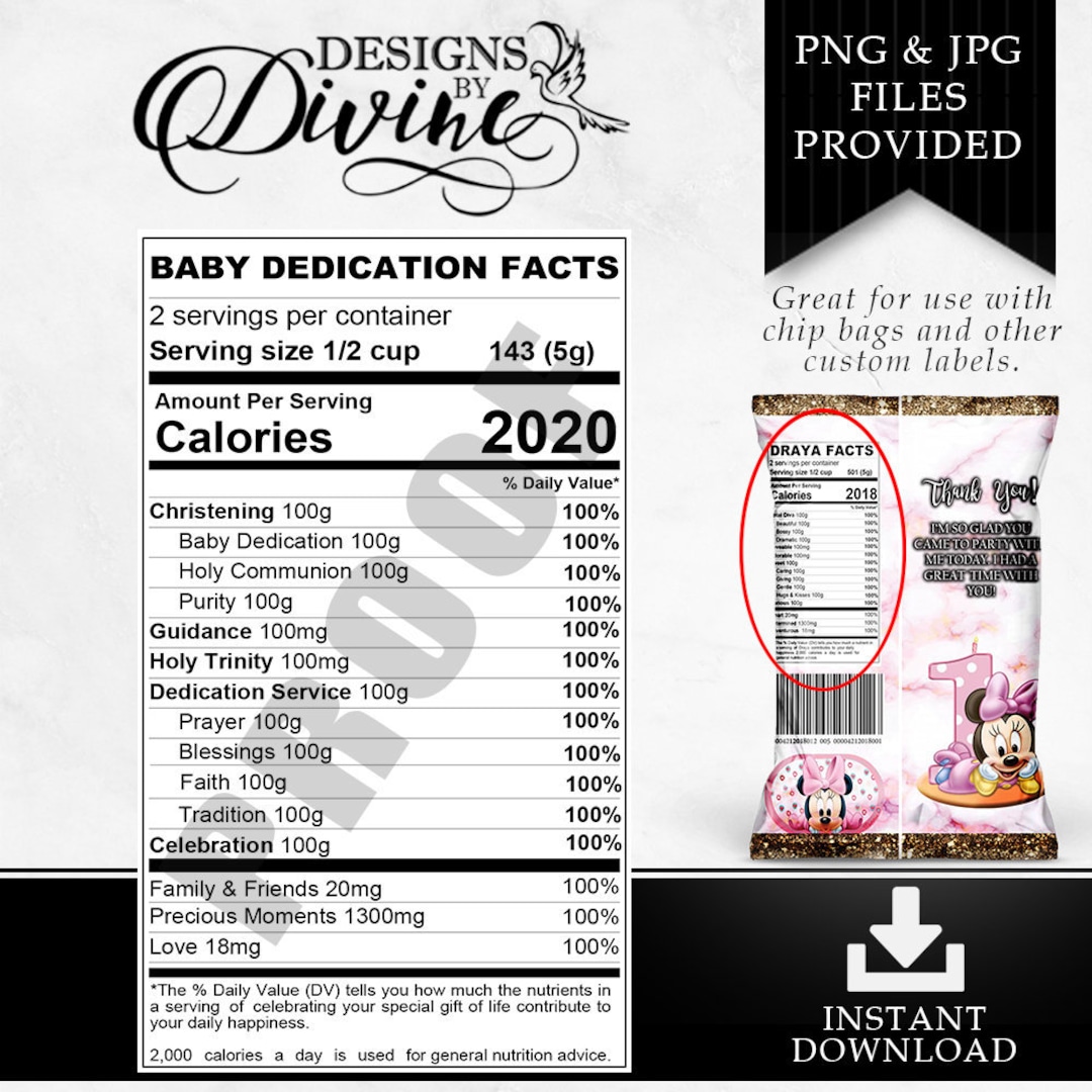 Baby Dedication Label - Christening - Custom Label - Chip Bag - Water ...