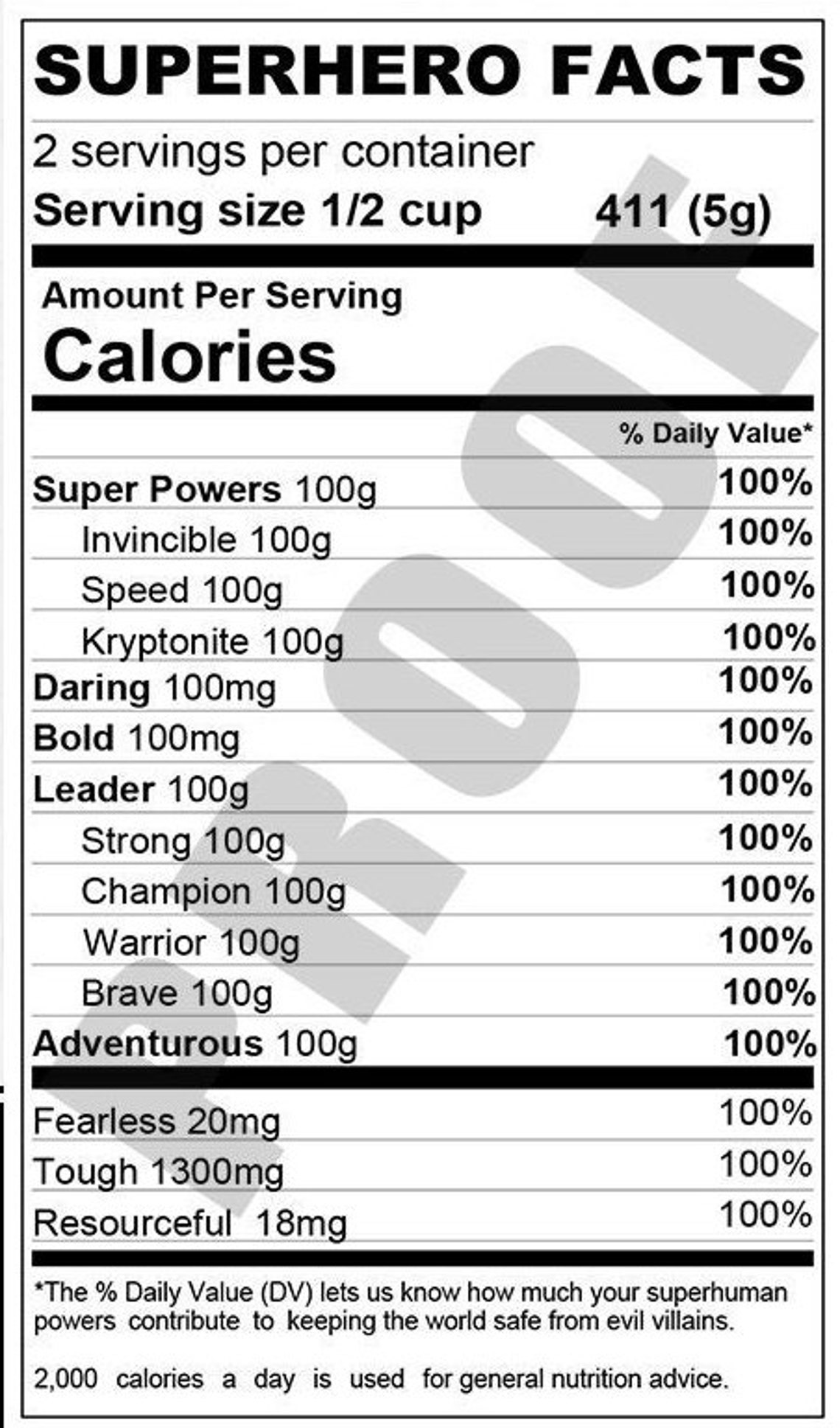 Superhero Nutrition Facts Label - Custom Label - Chip Bag - Water ...