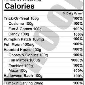 Halloween Nutrition Facts Label - Custom Label - Chip Bag - Trick or ...