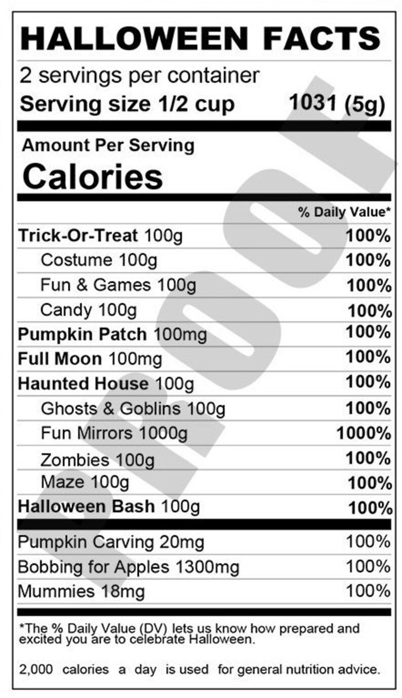 Halloween Nutrition Facts Label - Custom Label - Chip Bag - Trick or ...