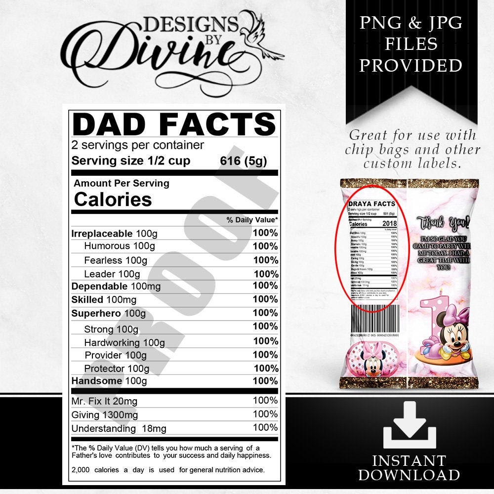 Dad Nutritional Facts Label - Custom Label - Chip Bags - Father's Day ...