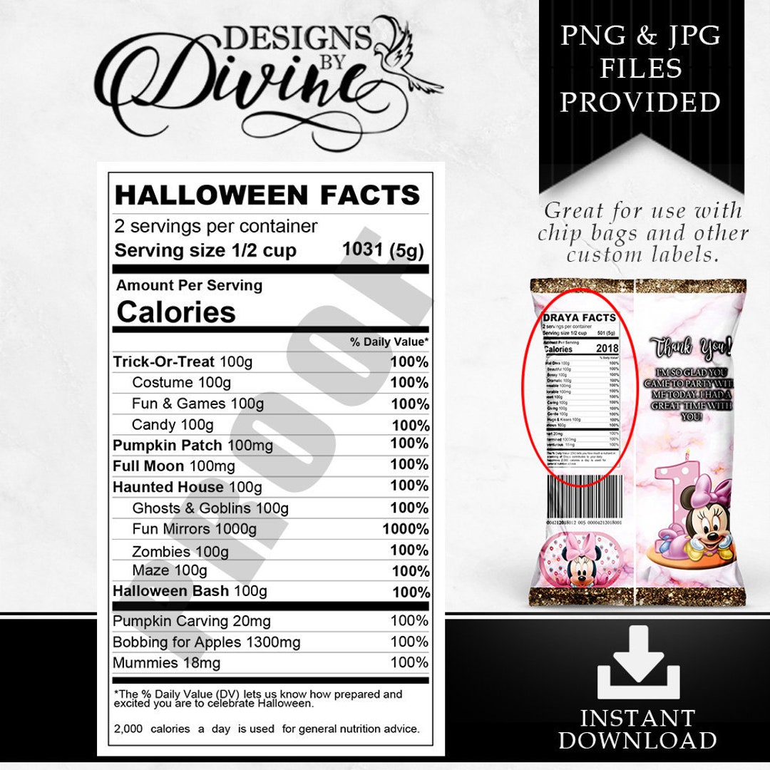 Halloween Nutrition Facts Label - Custom Label - Chip Bag - Trick or ...