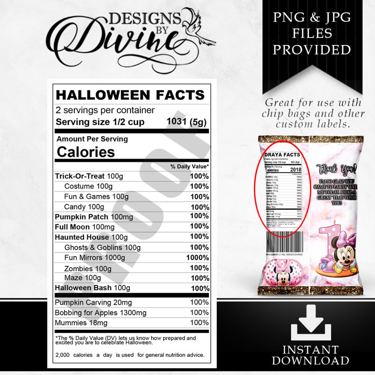 Halloween Nutrition Facts Label - Custom Label - Chip Bag - Trick or ...