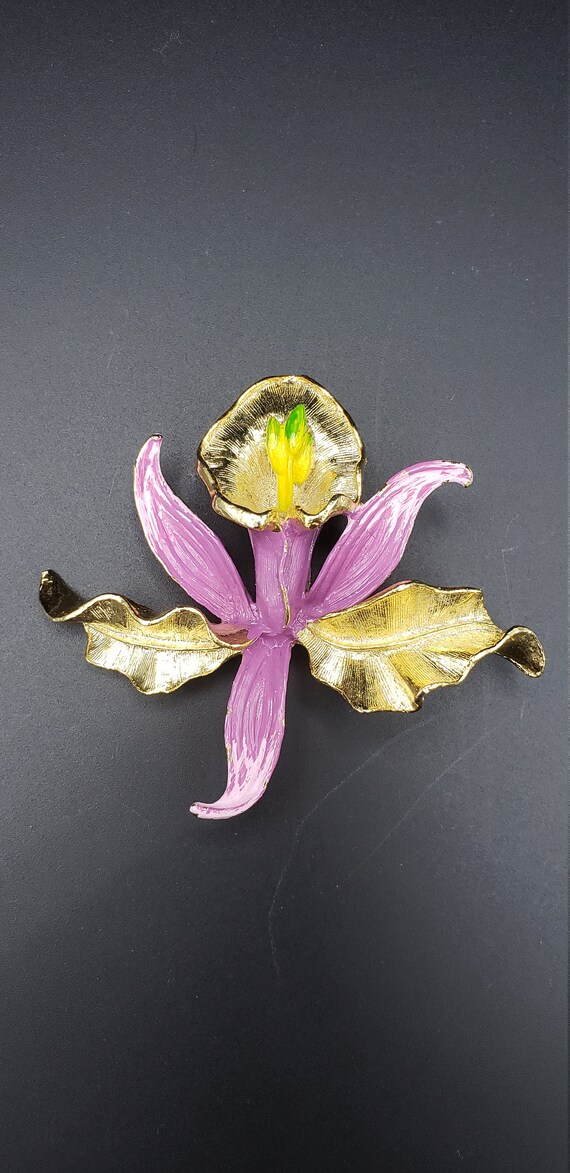 Vintage orchid brooch pin - Gem