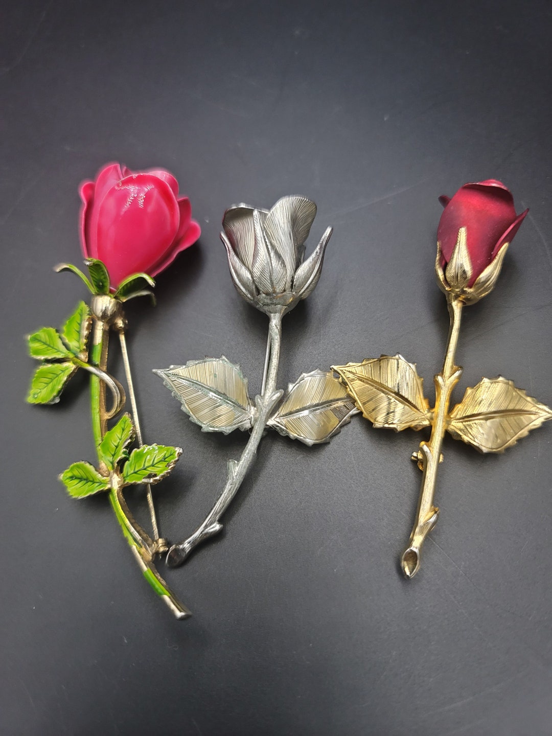 Vintage Metal Rose Brooches - Etsy