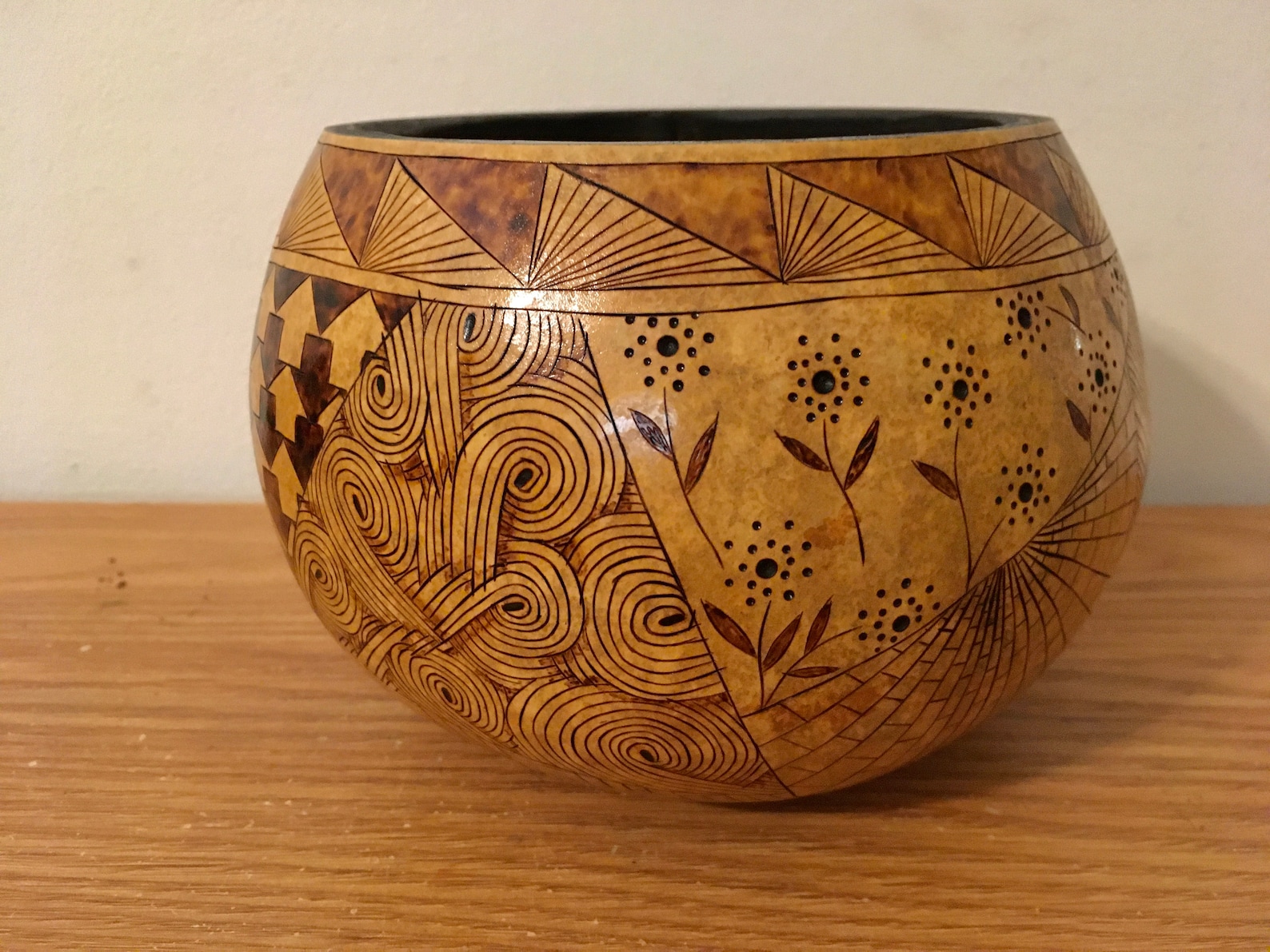 Woodburned Gourd Bowl: Handcrafted Crazy Quilt Design - Etsy