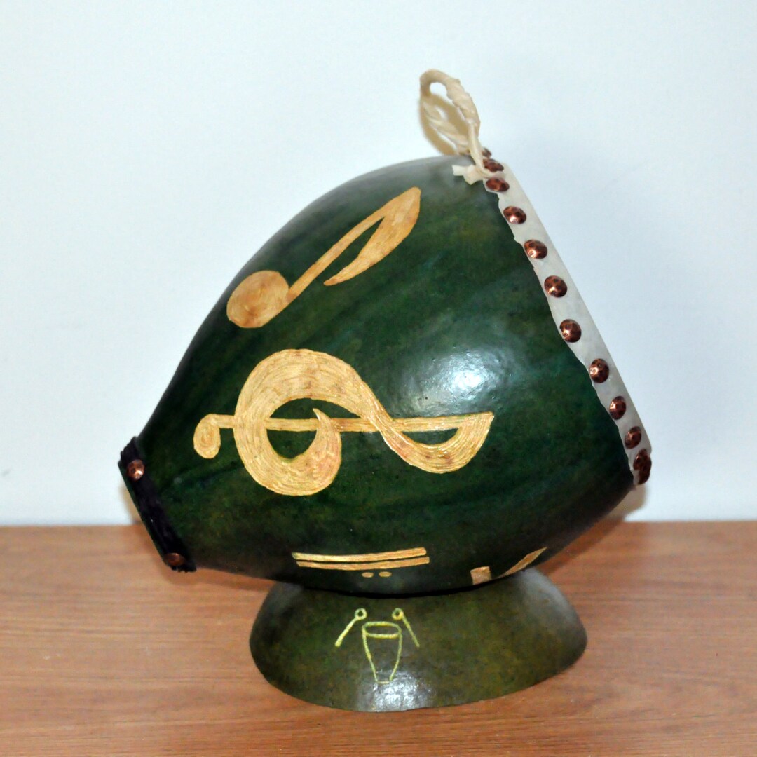 Handmade Gourd Drum: Carved Music Symbols, Goat Skin Head - Etsy