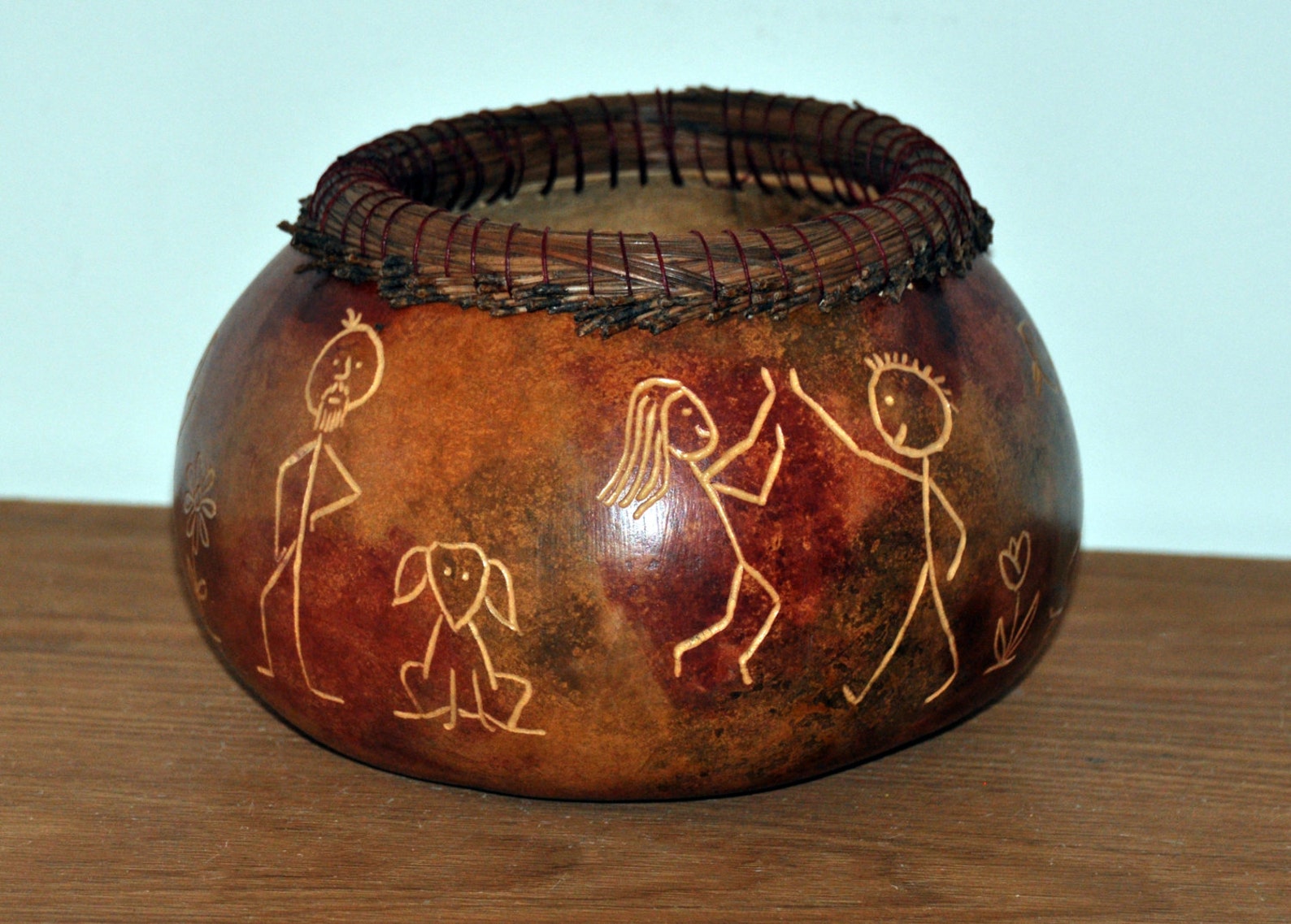 Handcrafted Gourd Bowl: Celebration of Life Art With Pine Needle Rim - Etsy