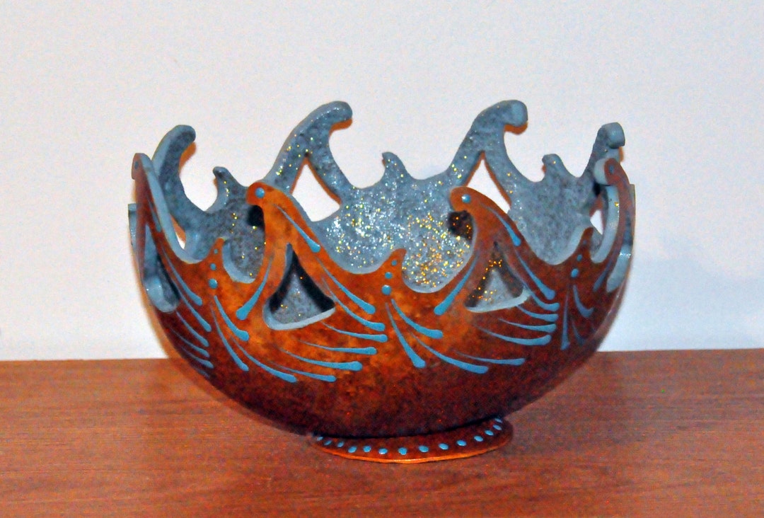 Handcrafted Gourd Bowl, Ocean Theme, Carved Waves, Wave Pattern - Etsy