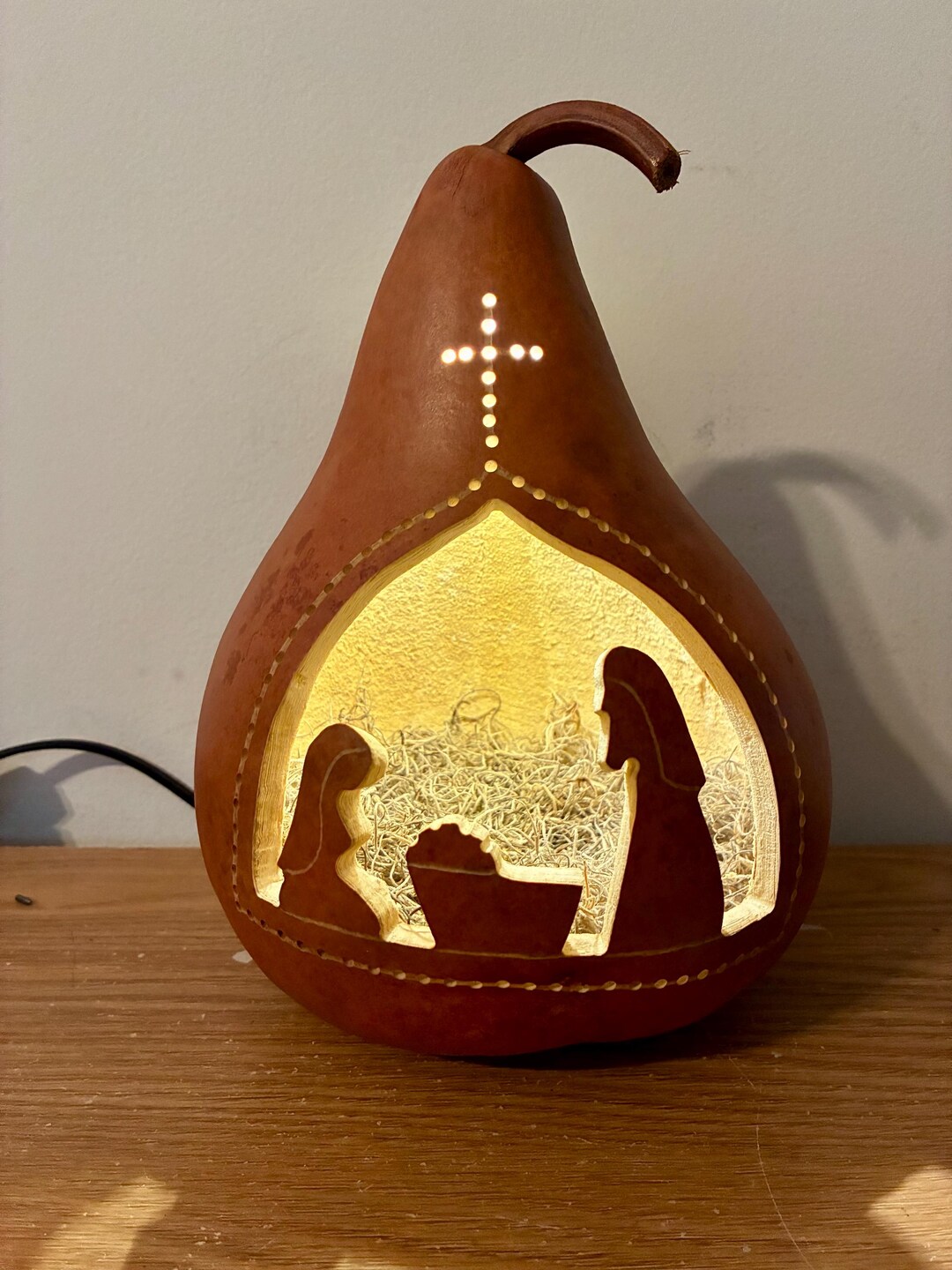 Handmade Nativity Gourd Lamp: Mary, Joseph, Jesus Manger Scene - Etsy UK