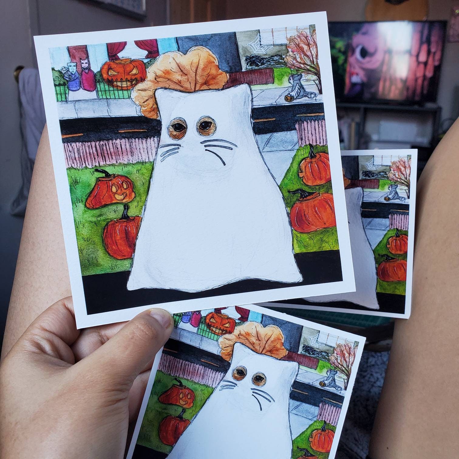 Halloween Cat Sheet Ghost goes trick or treating around the ...
