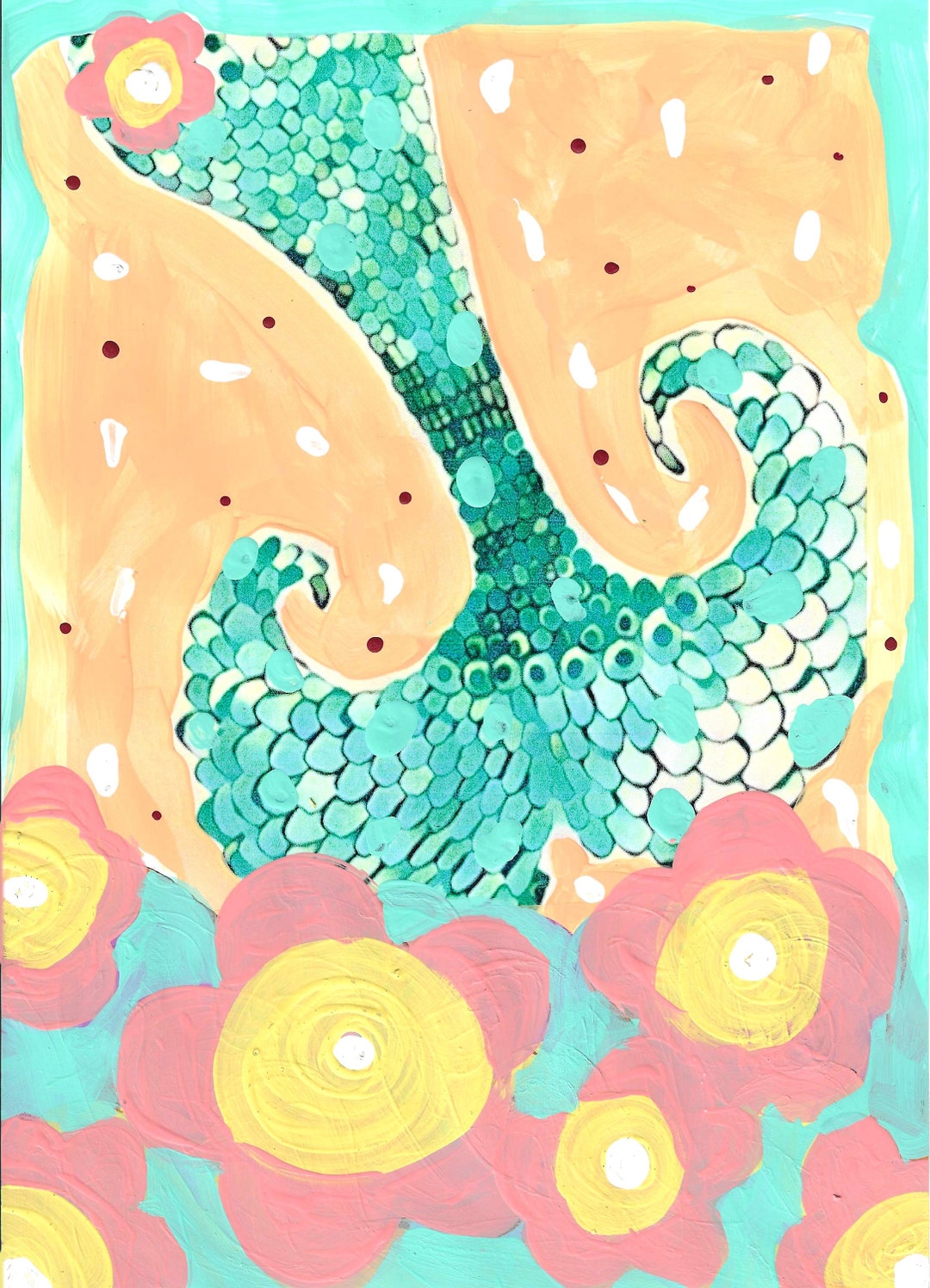 Mermaid and Flowers Printable Art - Etsy