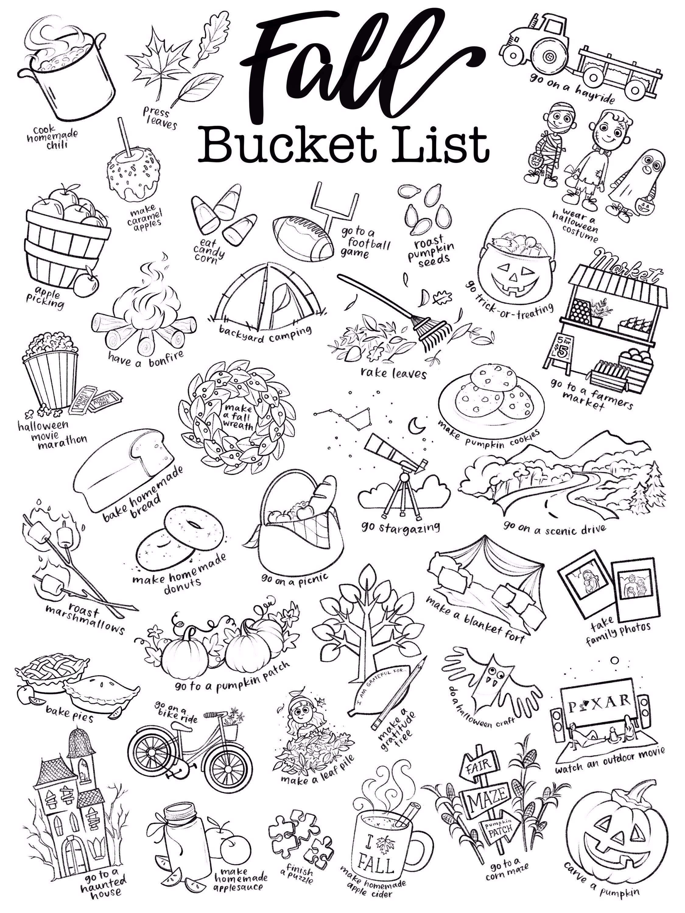 DIGITAL DOWNLOAD - Giant Fall Bucket List Coloring Page, Huge Printable ...