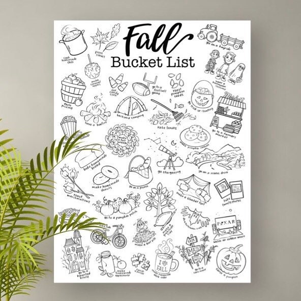 DIGITAL DOWNLOAD - Giant Fall Bucket List Coloring Page, Huge Printable ...