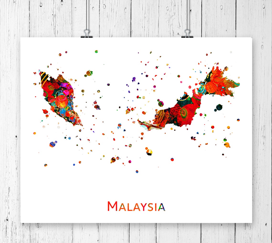 Malaysia Map Art Print, Poster, Wall Art, Contemporary Art, Modern Wall ...