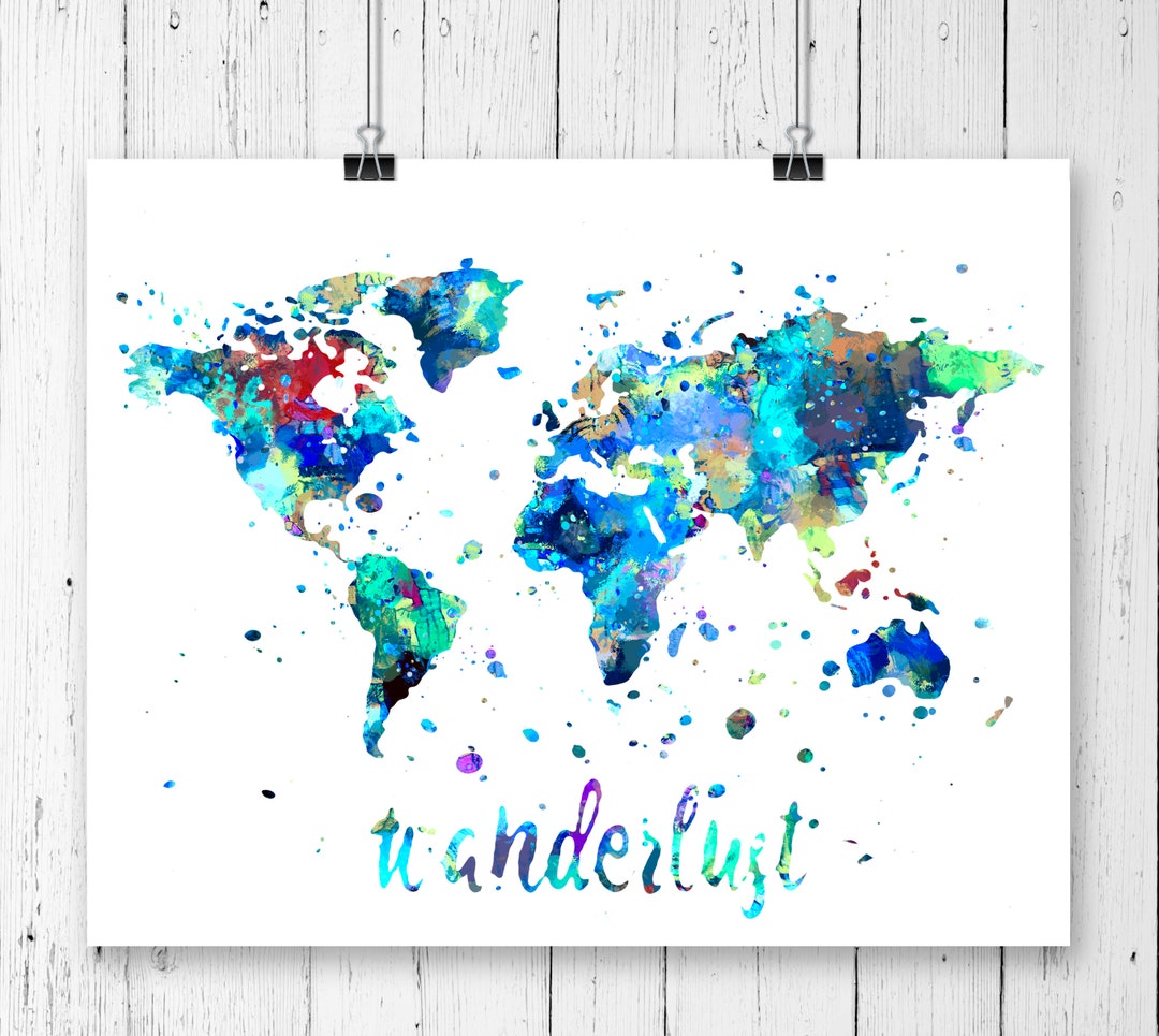 Wanderlust World Map Art Print, Poster, Wall Art, Contemporary Art ...