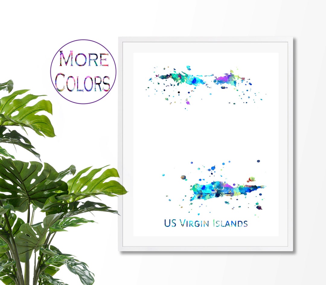 US Virgin Islands Map Art Print, Poster, Wall Art, Contemporary Art ...