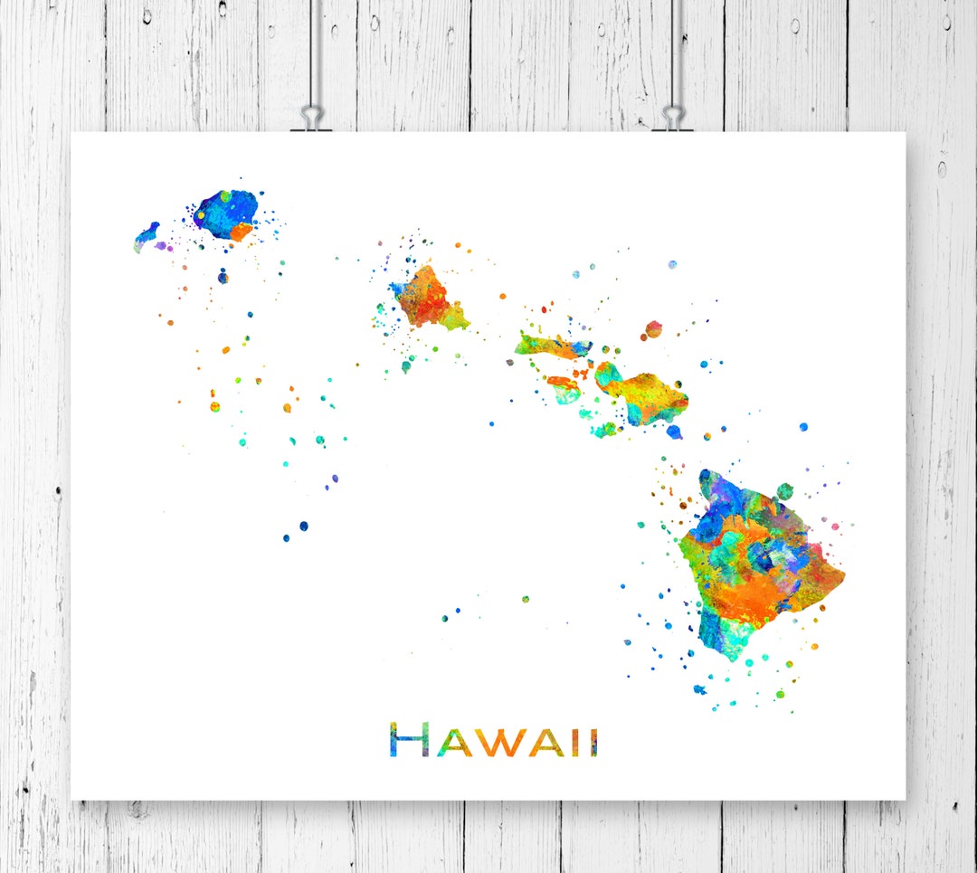Hawaii Map Art Print, Poster, Wall Art, Contemporary Art, Modern Wall ...
