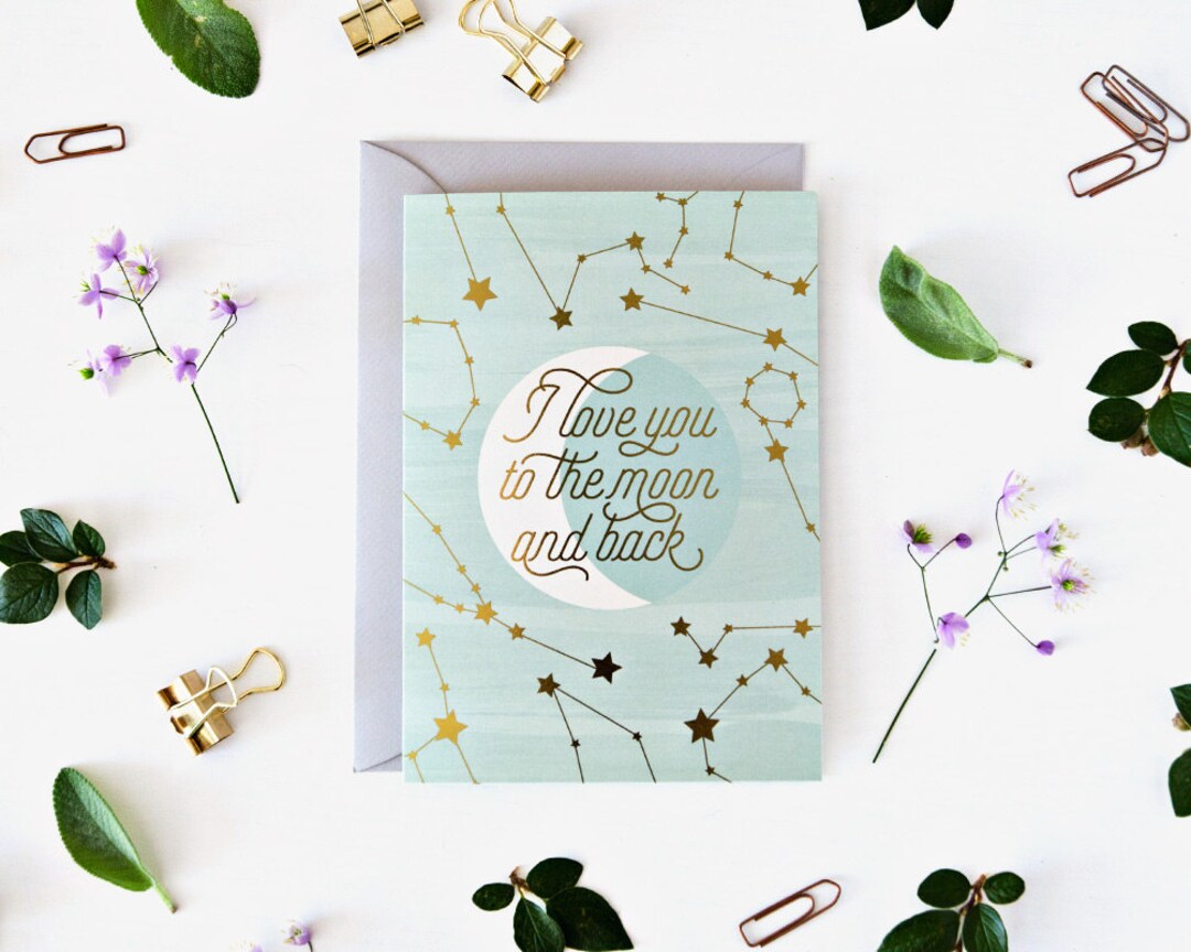 Moon Greeting Card With Gold Foil - Etsy